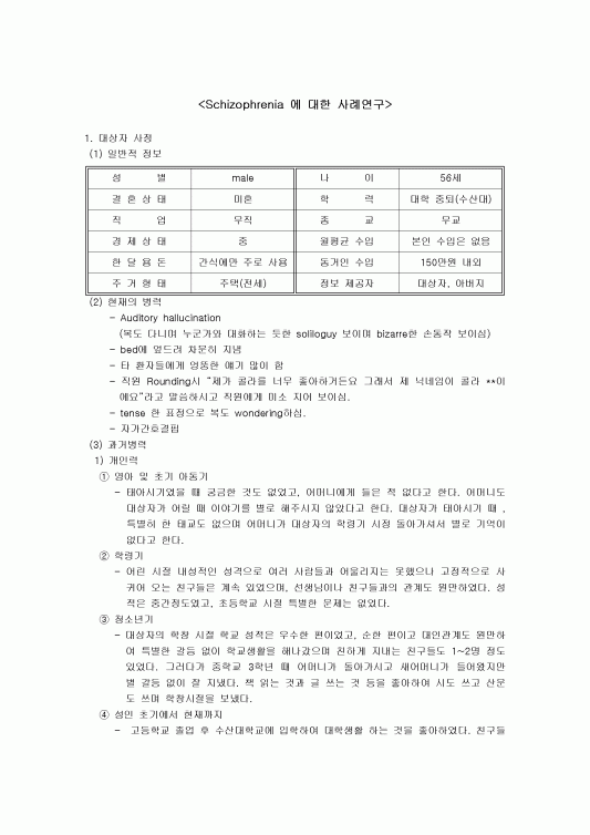 [정신건강간호학] 『정신분열증(Schizophrenia)』에 대한 사례연구