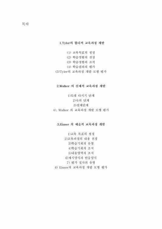교육과정의 개발 -Tyler,Walker ,Eisner