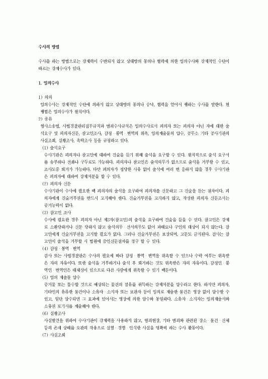 수사의 방법 (임의수사, 강제수사)