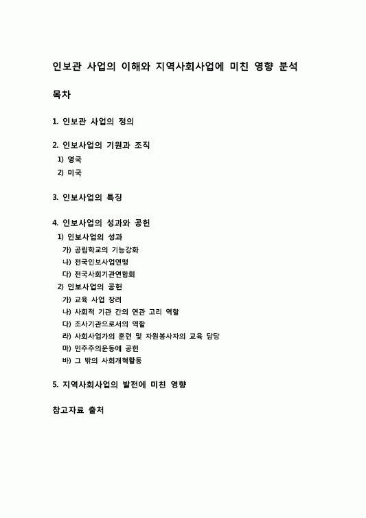 [인보관 사업]인보 사업의 정의와 특징, 인보관 사업의 의미와 지역사회사업에 미친 영향, 인보사업의 성과와 지역사회에의 공헌