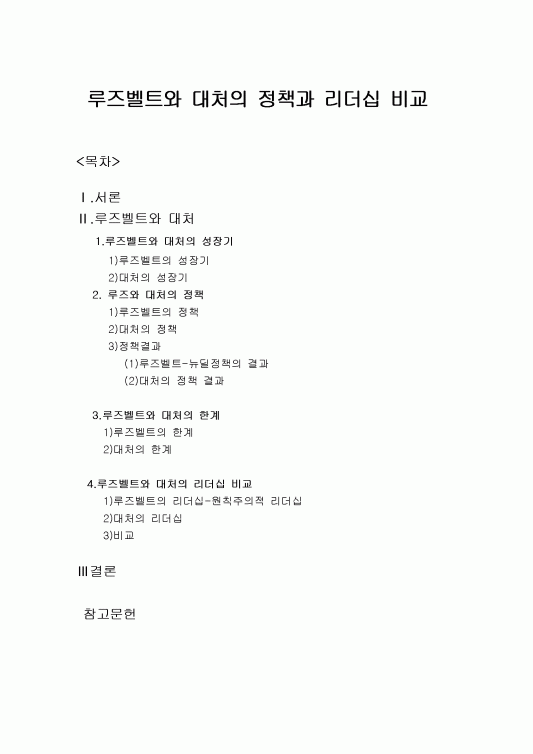 루즈벨트와 대처의 정책과 리더십 비교.