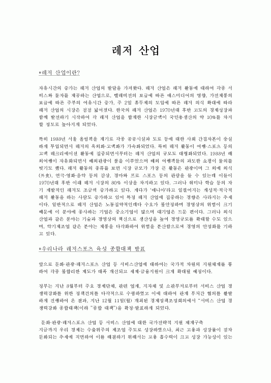 레저 산업 레포트 자료