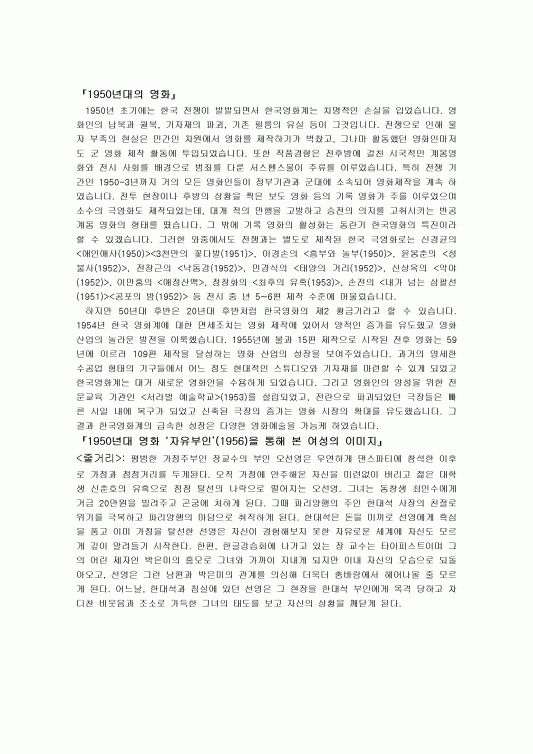 한국영화의 시대별 특징과 여성 이미지 변화