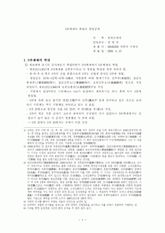 5위체제와 중앙군제