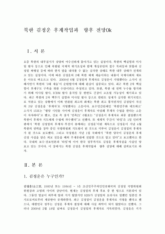 북한 김정운 후계작업과 향후 전망0k