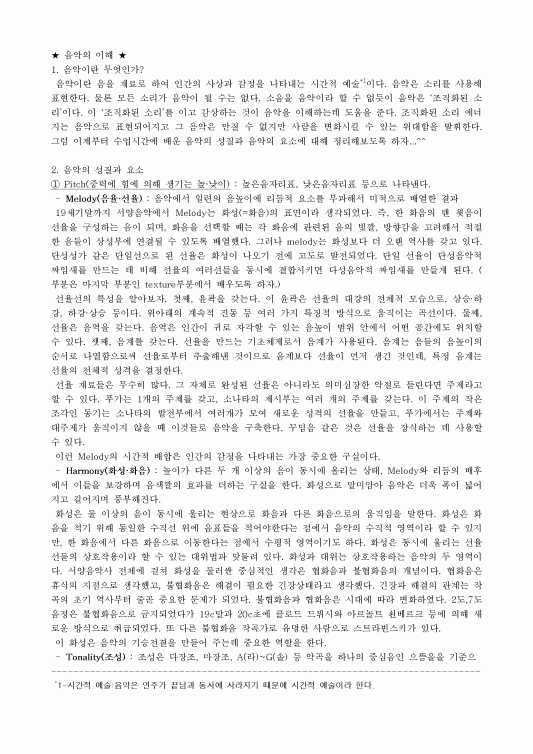 음악의 이해 음악의 성질 음악의 요소 노래
