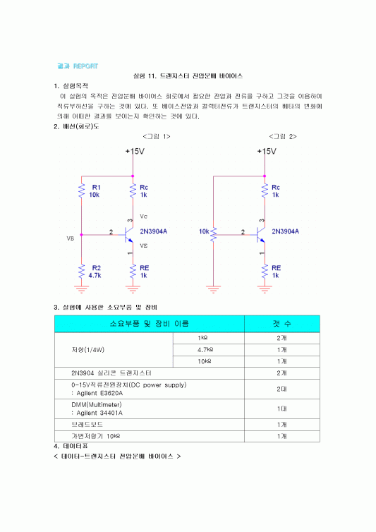 전자회로실험결과-트랜지스터 전압분배 바이어스