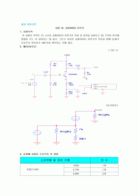 전자회로실험 결과보고서-공통이미터 증폭기