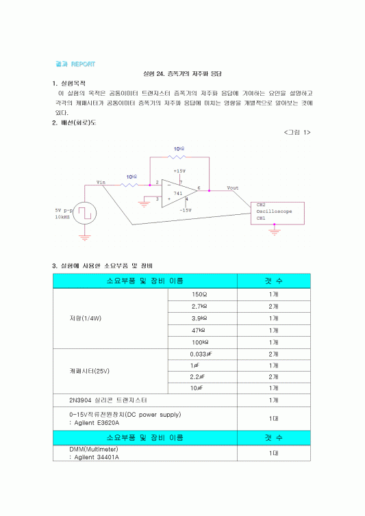 전자회로실험 결과보고서-증폭기의 저주파 응답