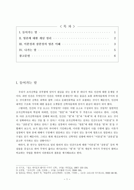 영과 혼 개념 비교연구