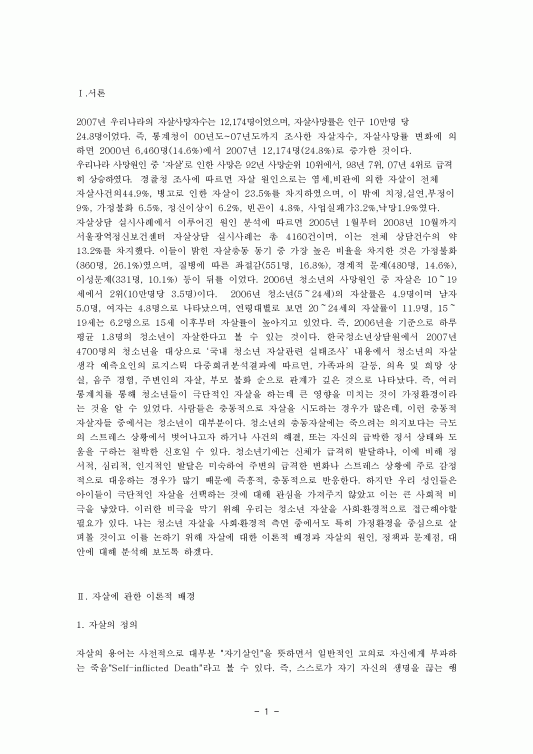 청소년 자살에 대한 정책적 대응에 관한 연구 소논문