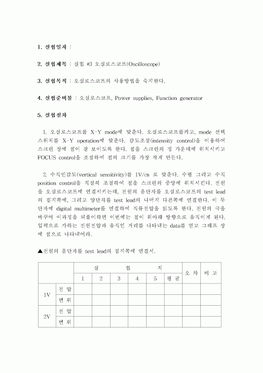 기초실험예비-실험 #3 오실로스코프(Oscilloscope)