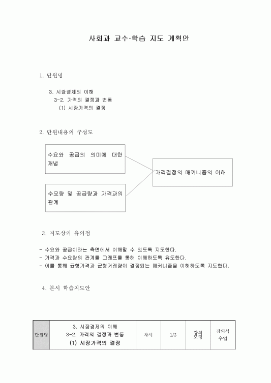 시장 경제의 이해 단원 학습지도안