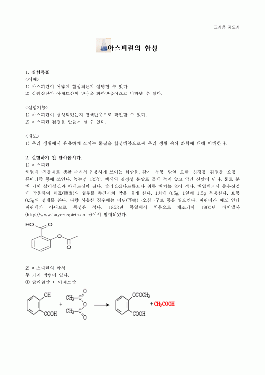 아스피린 합성 [논문]