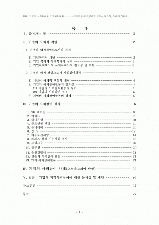 기업의 사회참여와 지역사회복지