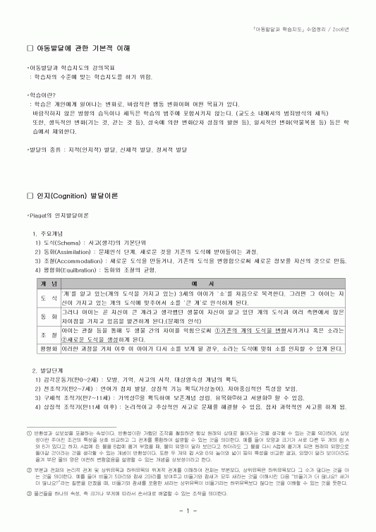 아동발달과 학습지도 수업내용 정리
