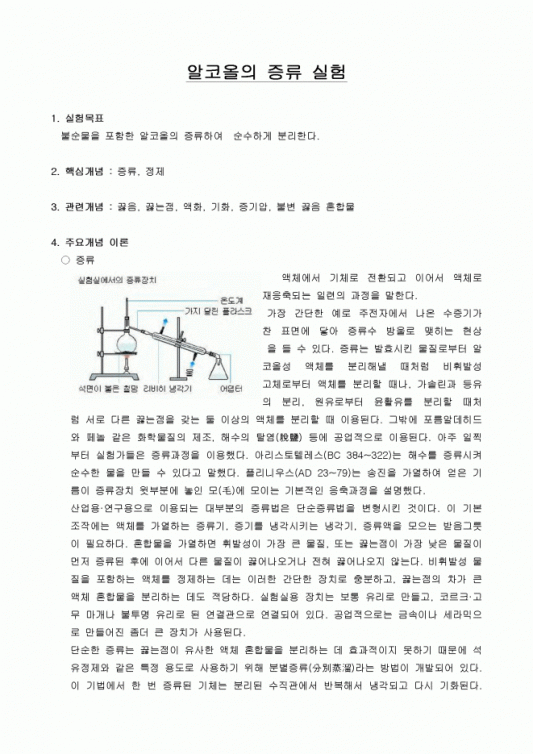[일반화학실험] 알코올의 증류 실험