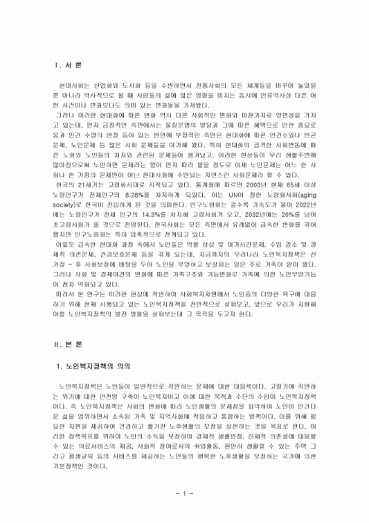 노인복지정책의 문제점 및 발전방향