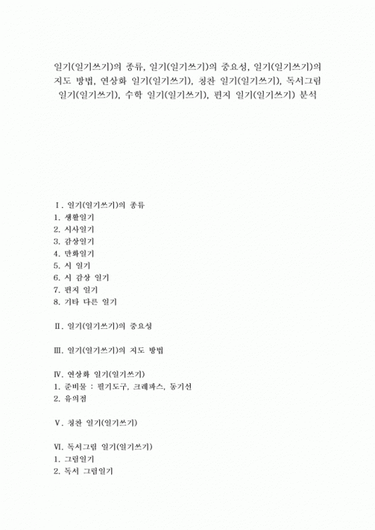 [일기]일기(일기쓰기)의 종류, 일기(일기쓰기)의 중요성, 일기(일기쓰기)의 지도 방법, 연상화 일기(일기쓰기), 칭찬 일기(일기쓰기), 독서그림 일기(일기쓰기), 수학 일기(일기쓰기), 편지 일기(일기쓰기) 분석
