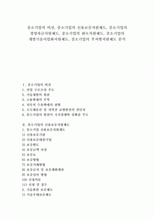 [중소기업지원제도][중소기업]중소기업의 비전, 중소기업의 신용보증지원제도, 중소기업의 경영자금지원제도, 중소기업의 판로지원제도, 중소기업의 개발기술사업화지원제도, 중소기업의 부처별지원제도 분석