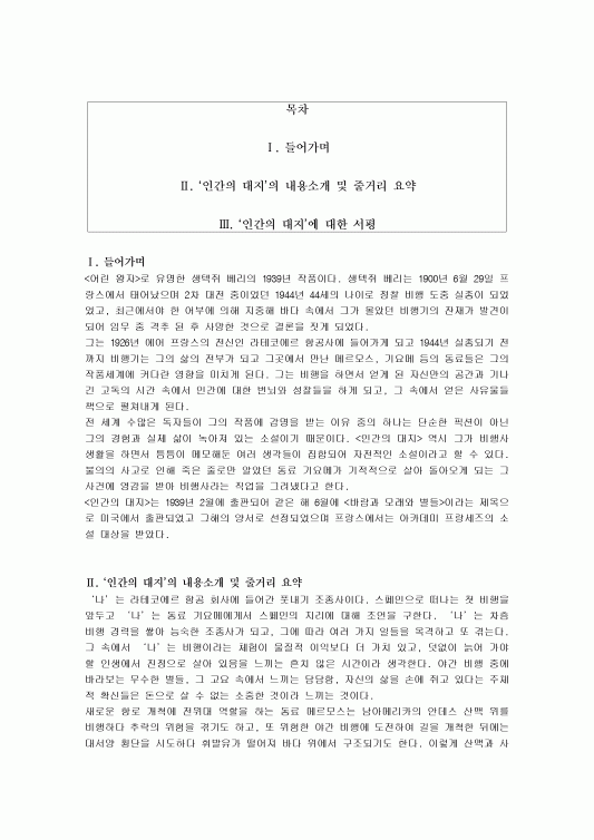 생텍쥐 페리의 인간의 대지에 대한 독후감(서평)