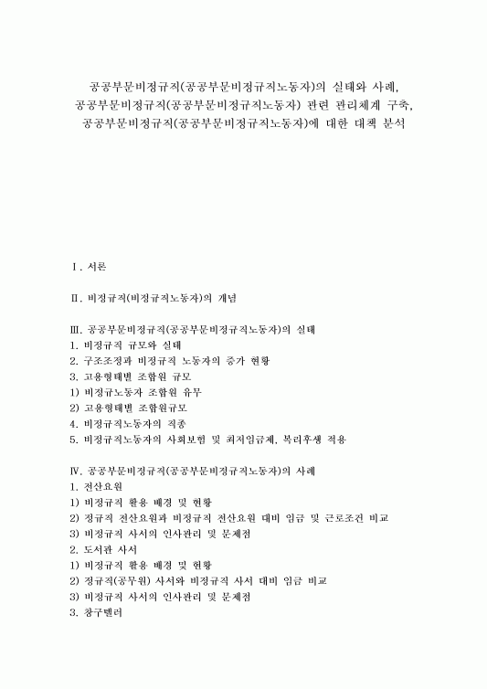 [공공부문비정규직]공공부문비정규직(공공부문비정규직노동자)의 실태와 사례, 공공부문비정규직(공공부문비정규직노동자) 관련 관리체계 구축, 공공부문비정규직(공공부문비정규직노동자)에 대한 대책 분석