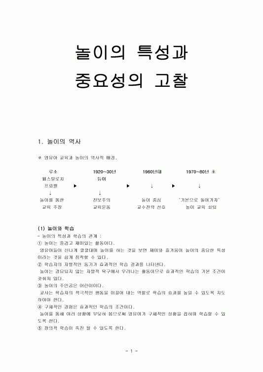 놀이의 특성과 중요성에 대한 고찰 (유아)