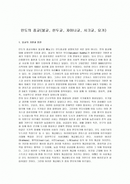 [인도종교, 인도의 종교] 인도의 종교(불교, 힌두교, 자이나교, 시크교, 요가)