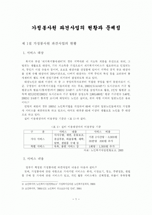 [사회복지학] 가정봉사원 파견사업의 현황과 문제점