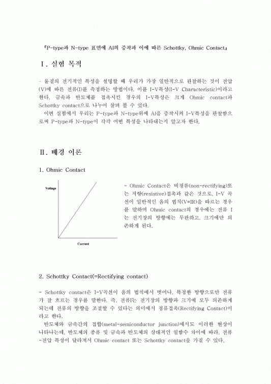 Schottky contact 와 Ohmic contact에 대한 보고서