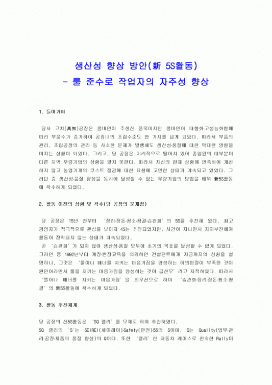 생산성 향상 방안(新 5S활동)