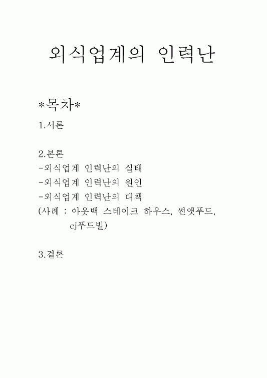 외식업계의 인력난