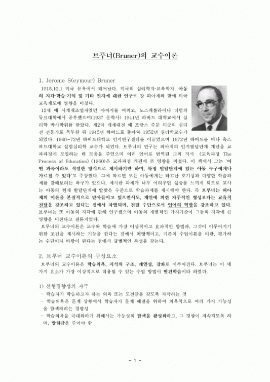 [교육학] 브루너(Bruner)의 교수이론