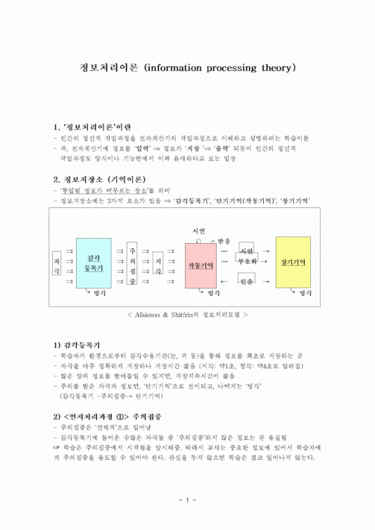 [교육학] 정보처리이론 (information processing theory)