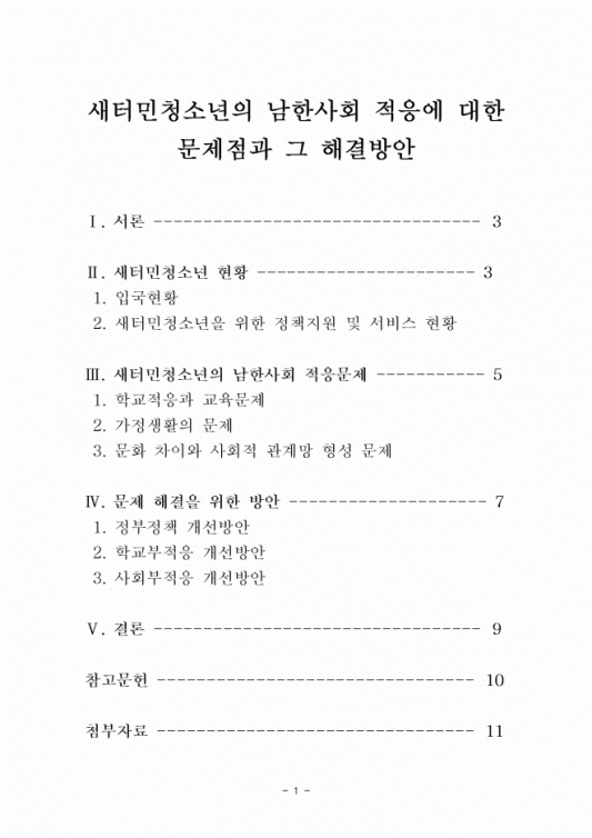 [사회복지] 새터민청소년의 남한사회 적응에 대한 문제점과 그 해결방안