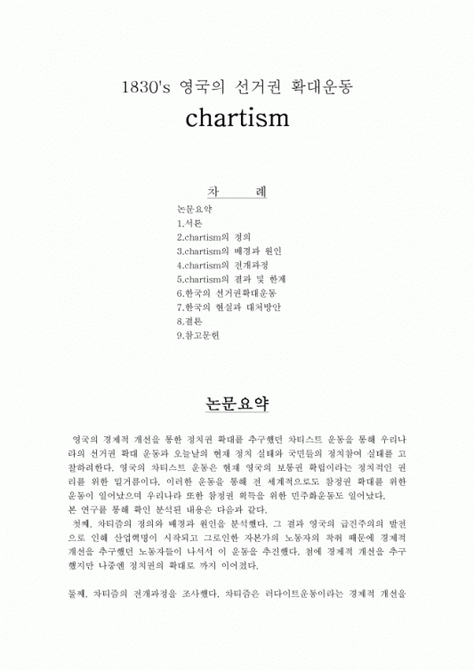 영국의 선거권 확대운동 - chartism 차티스트 운동