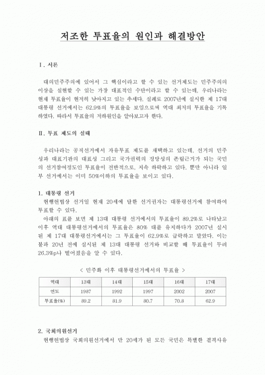 저조한 투표율의 원인과 해결방안