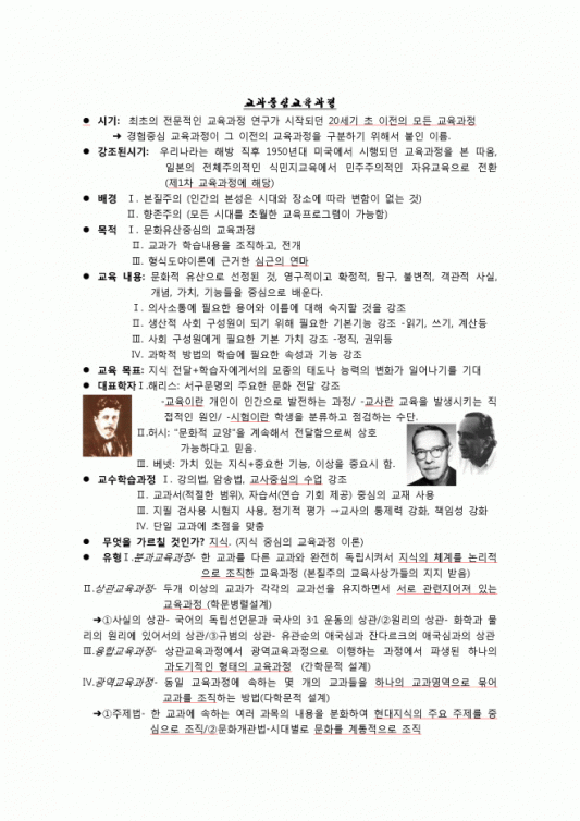 [교육과정및교육평가] 교과중심교육과정,학문중심교육과정,경험중심교육과정,인간중심교육과정,교육과정별 특성, 장점 및 단점 비교