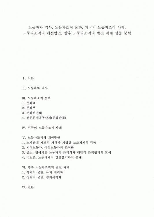 [노동자][노동자조직][외국 노동자조직 사례][노동자조직 개선방안][노동자조직 발전 과제]노동자와 역사, 노동자조직 문화, 외국의 노동자조직 사례, 노동자조직의 개선방안, 향후 노동자조직의 발전 과제 분석
