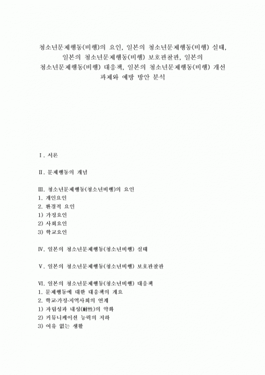 [청소년비행][비행]일본 청소년문제행동(청소년비행) 실태, 일본 청소년문제행동(청소년비행) 보호관찰관, 일본 청소년문제행동(청소년비행) 대응책, 일본 청소년문제행동(청소년비행) 개선과제,예방방안 분석