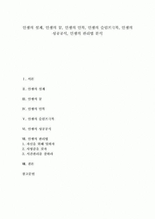 [인생]인생의 설계, 인생의 꿈, 인생의 인복, 인생의 슬럼프극복, 인생의 성공공식, 인생의 관리법 분석(인생, 인생의 설계, 인생의 꿈, 인생의 인복, 인생의 슬럼프극복, 인생의 성공공식, 인생의 관리법)