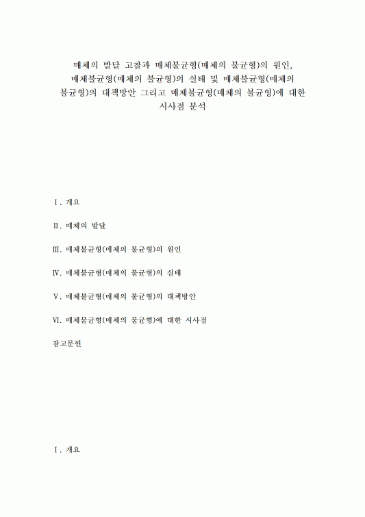 매체의 발달 고찰과 매체불균형(매체의 불균형)의 원인, 매체불균형(매체의 불균형)의 실태 및 매체불균형(매체의 불균형)의 대책방안 그리고 매체불균형(매체의 불균형)에 대한 시사점 분석(매체, 매체불균형)