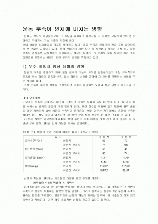 운동부족이 인체에 미치는 영향