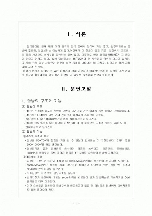 담석증 문헌고찰 case 간호과정