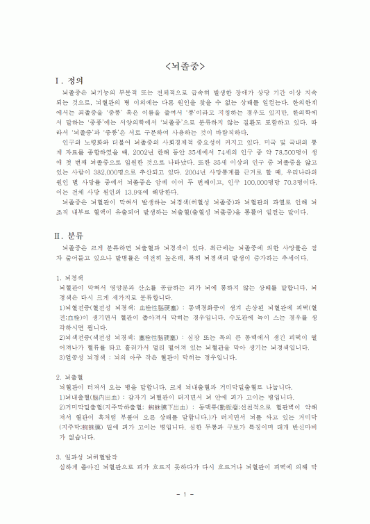 뇌졸중 문헌고찰 노인간호학