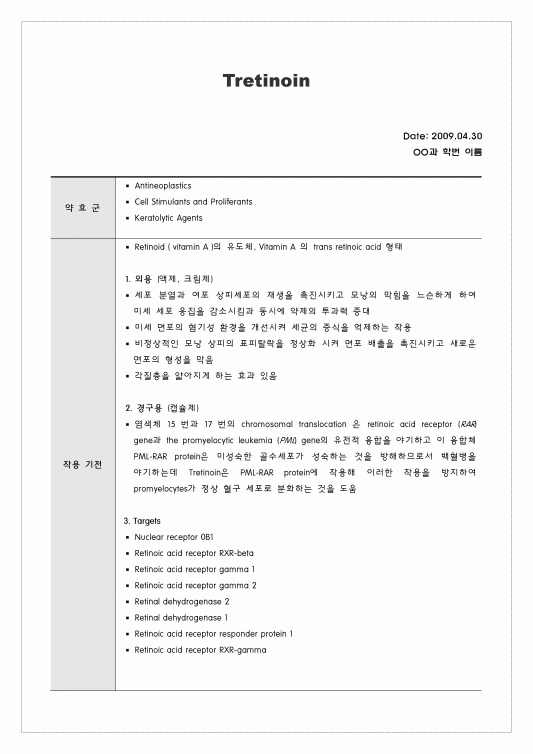 Tretinoin 레포트 자료