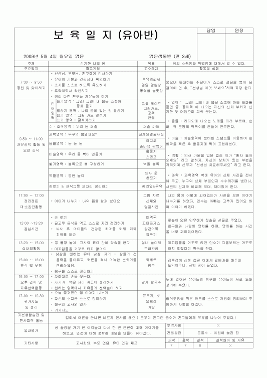 평가인증 통과한 만3세 나와가족 한달 보육일지