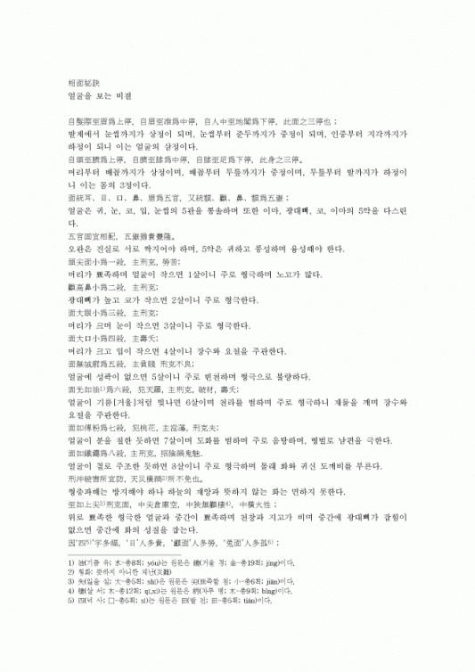 신상철관도 상면비결相面秘訣 얼굴관상의 비결