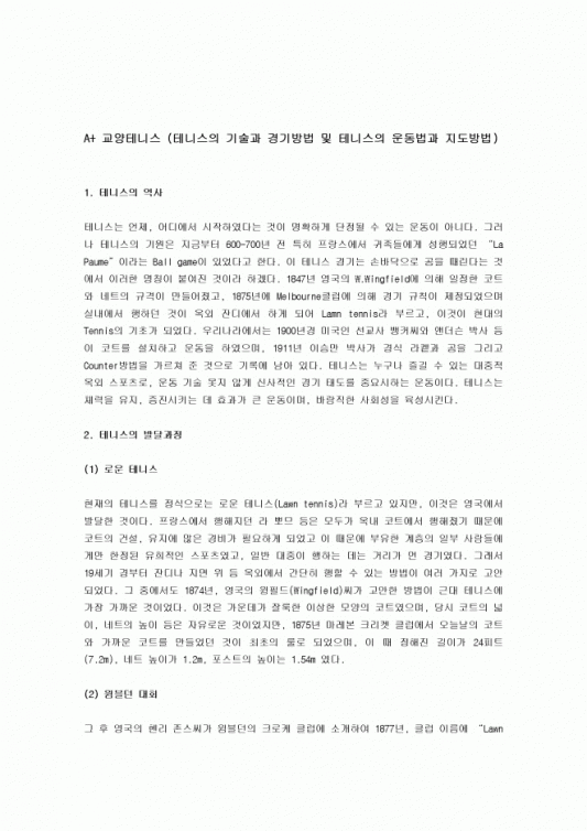 테니스의 기술과 경기방법 및 테니스의 운동법과 지도방법