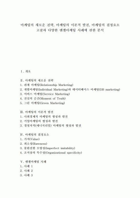 [마케팅전략][마케팅의 이론적 발전][마케팅의 결정요소][다양한 엔젤마케팅 사례][마케팅][엔젤마케팅]마케팅의 새로운 전략, 마케팅의 이론적 발전, 마케팅의 결정요소 고찰과 다양한 엔젤마케팅 사례에 관한 분석